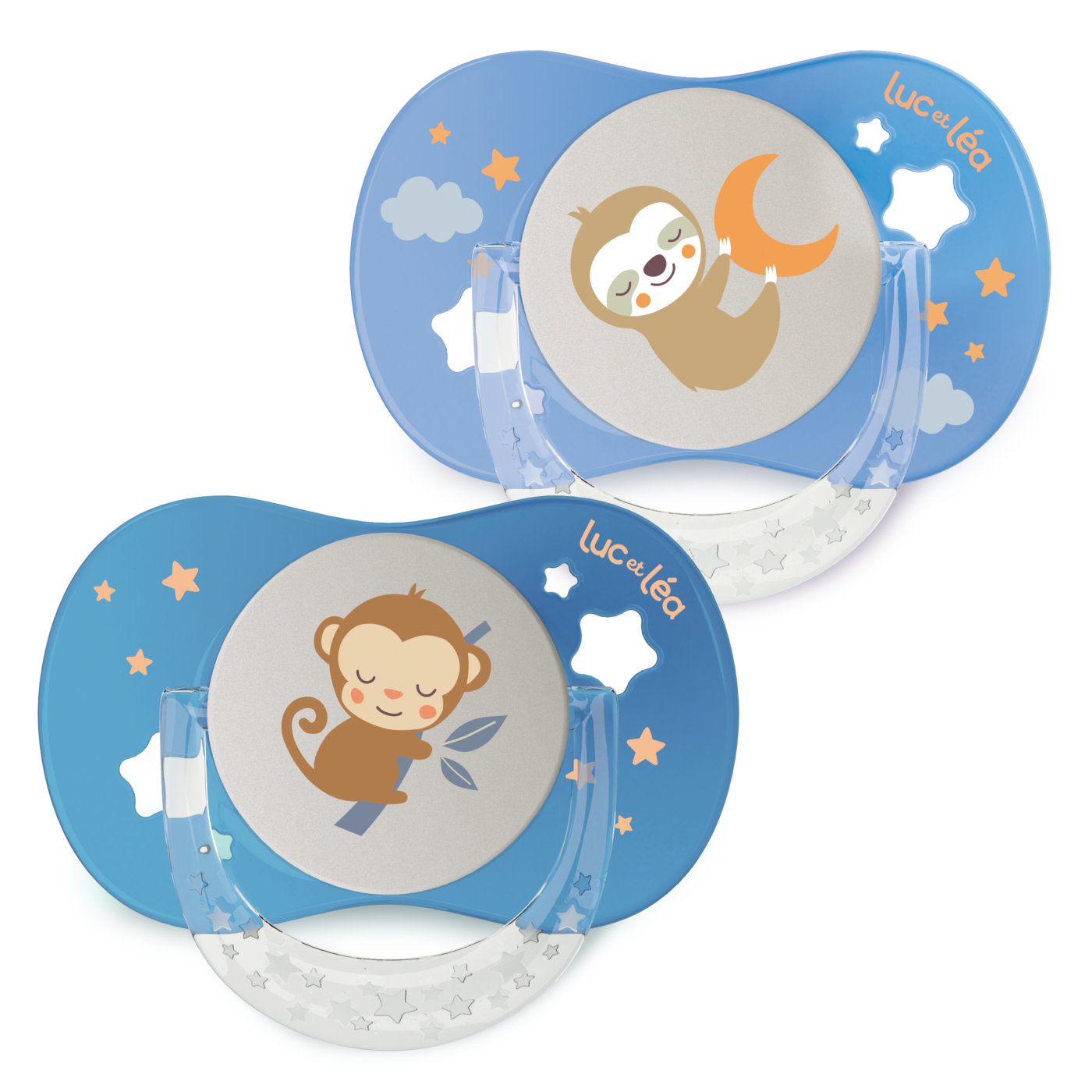 Duo de sucettes nuit anatomiques - Paresseux et Singe - Luc et Léa